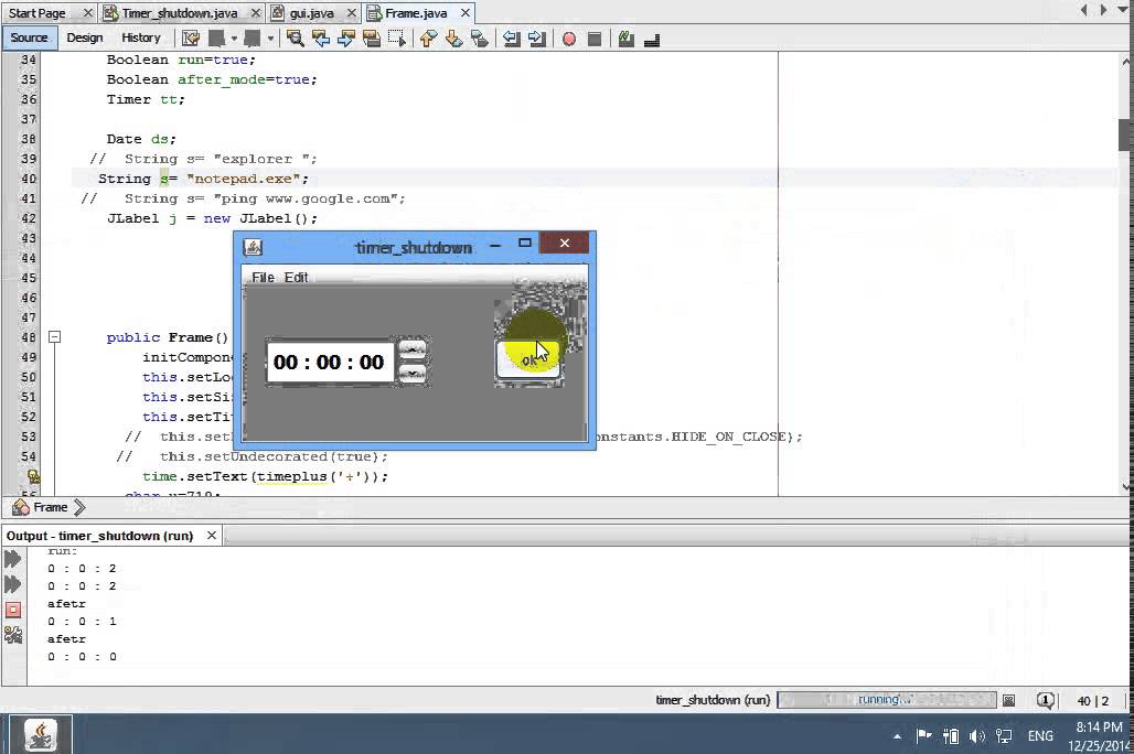 shutdown timer in java