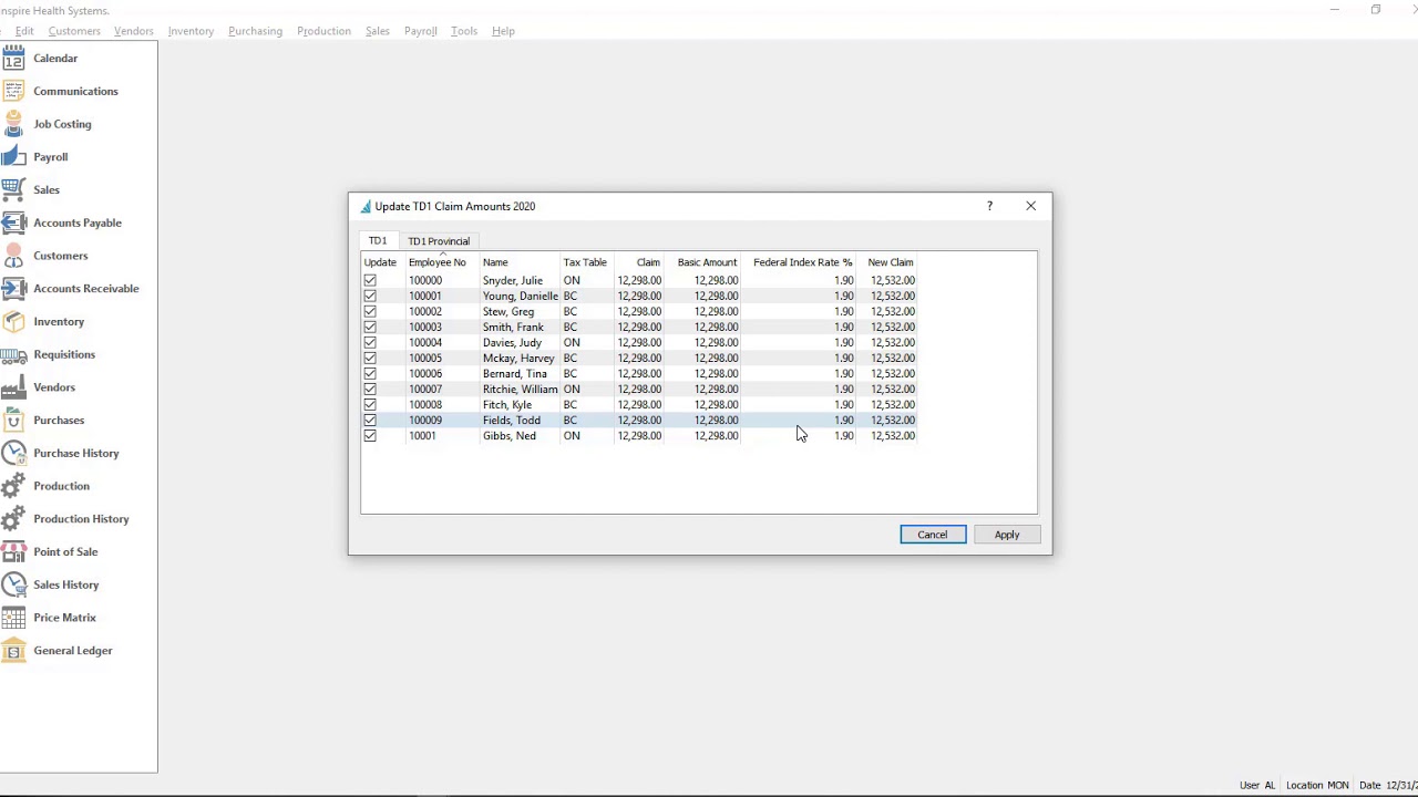 TD1 Amount Corrections 2020