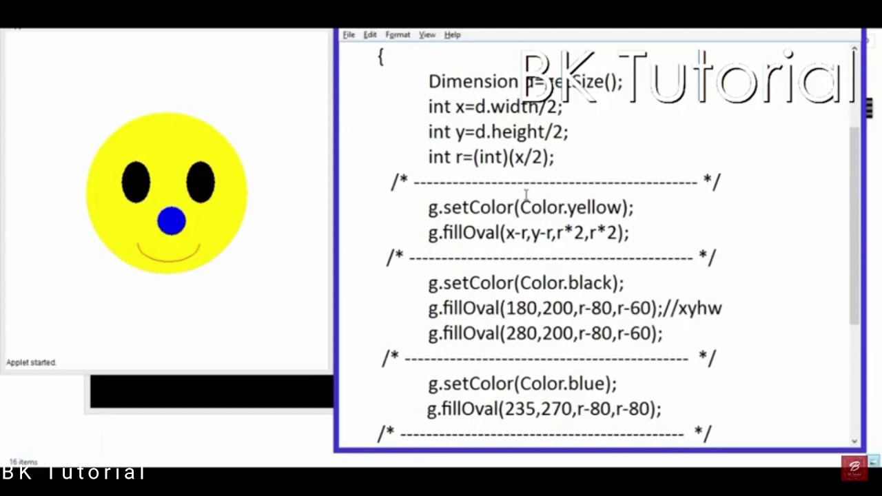 Draw Smiley Face  in Java Applet By #BKTutorial