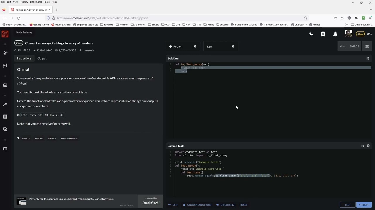 30 Day Codewars Python Challenge: #10 Convert an array of strings to array of numbers