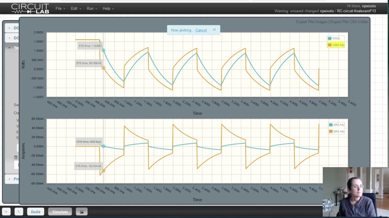 RC circuit, time domain simulation in circuitlab