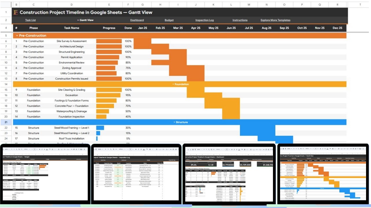 Construction Project Timeline in Google Sheets