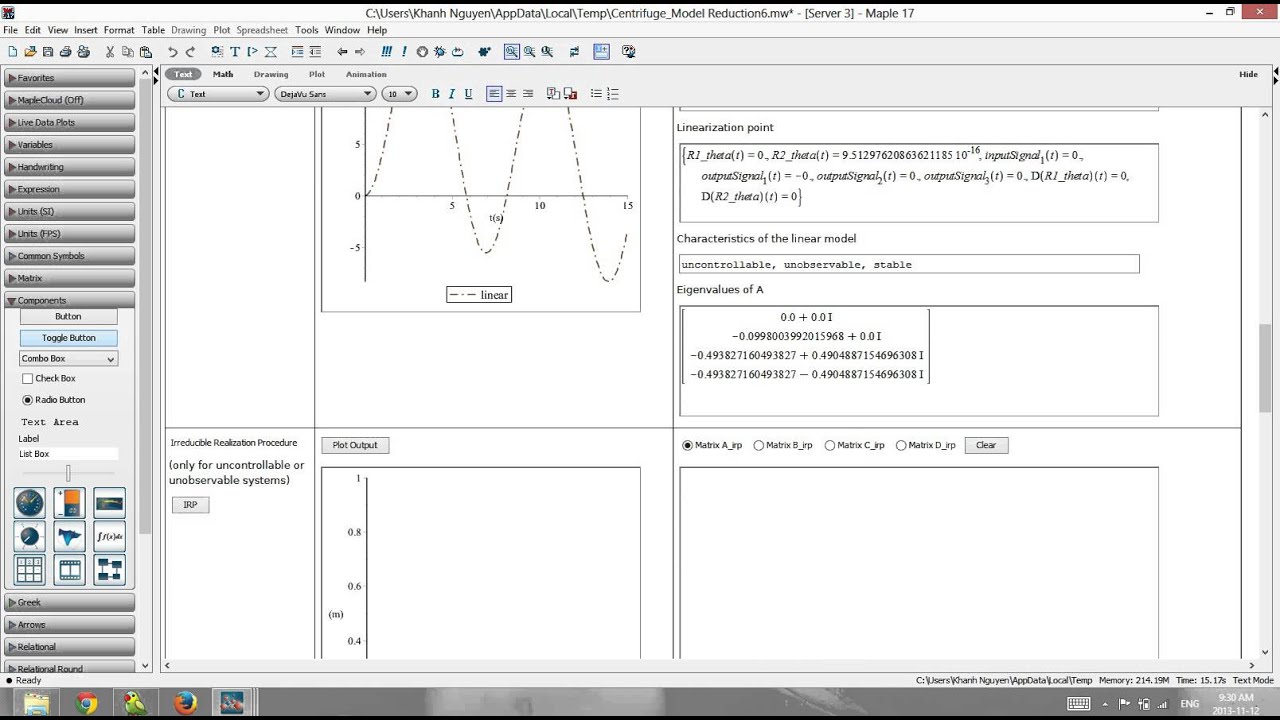 Template of Model Reduction in MapleSim 2 : uncontrollable & unobservable system
