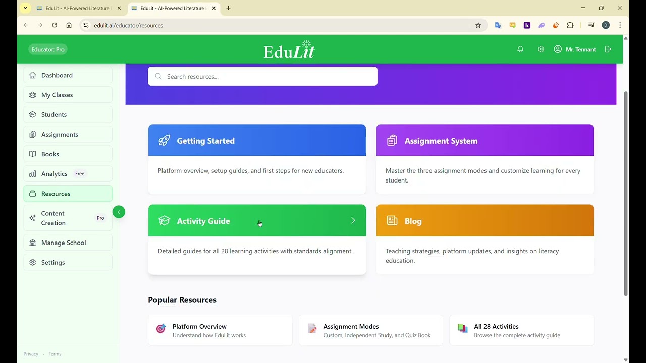 EduLit - Educator - Student, Class, Assignment Creation