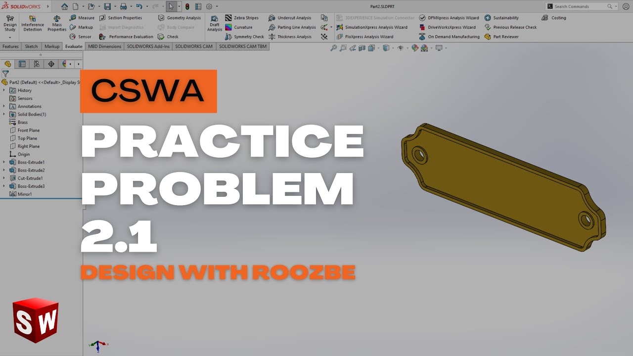 CSWA Practice Problem 2.1  Solution | SolidWorks Exam Guide