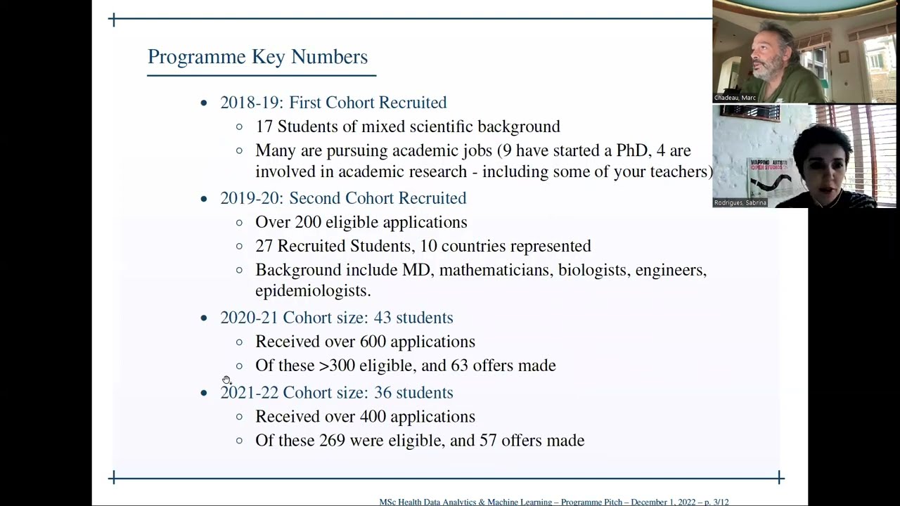 MSc in Health Data Analytics and Machine Learning Admissions Webinar November 2022