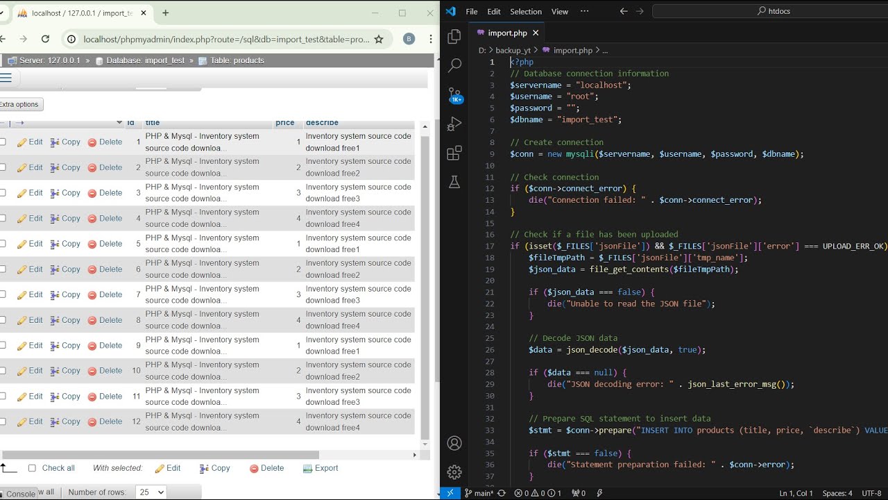 How to insert data from a json file in the database php mysql