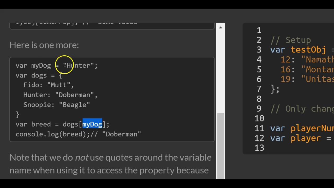 Accessing Objects Properties with Variables, freeCodeCamp Basic Javascript