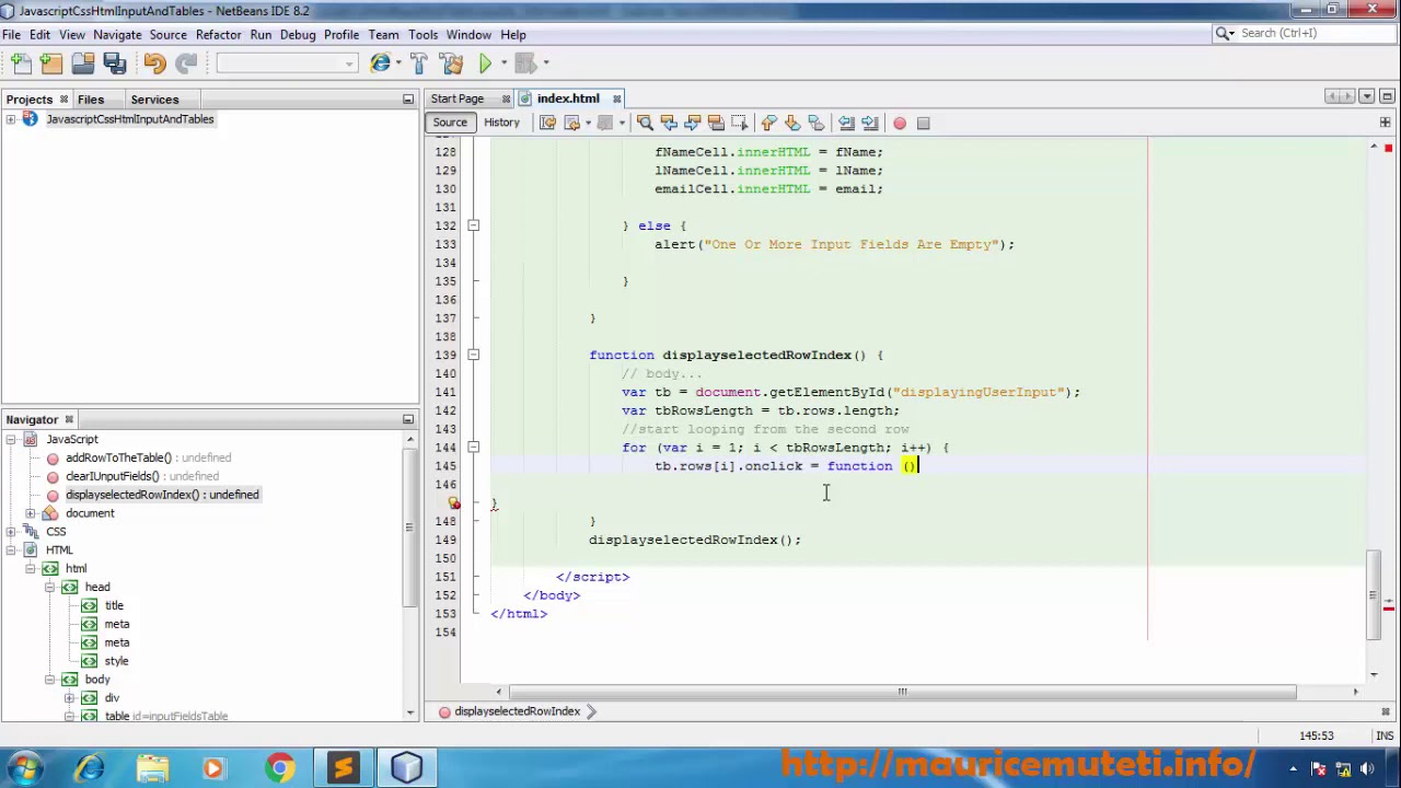 6. JAVASCRIPT CSS HTML TUTORIAL - How To Display Selected Table Row Index