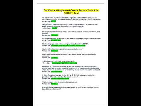 IAHCSMM Exam; Certified and Registered Central Service Technician CRCST Test Answered 2022 pdf