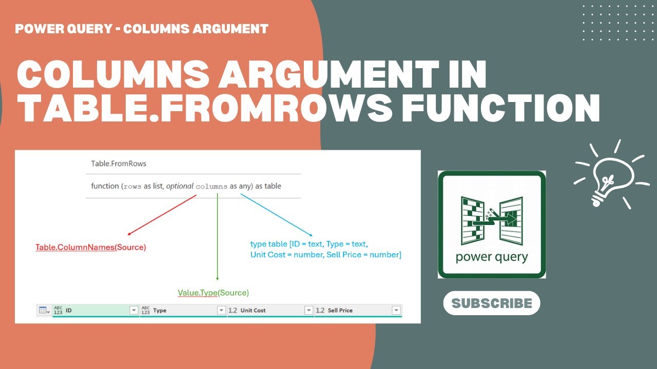 Columns Argument in Table.FromRows, Table.FromColumns and Table.FromList Function - Power Query