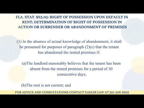 Florida Statute §83.05 - Right of Possession Upon Default in Rent; Surrender or Abandonment