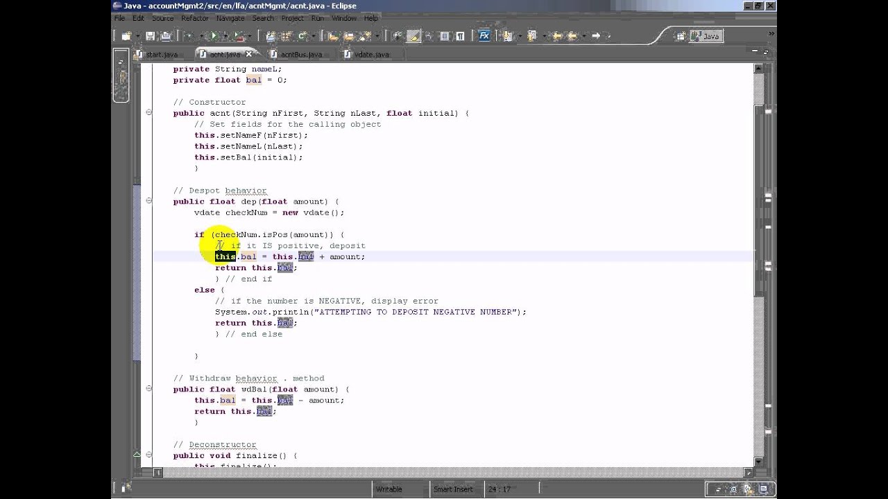 Java w/ Eclipse 41 - Bank Program Part 26