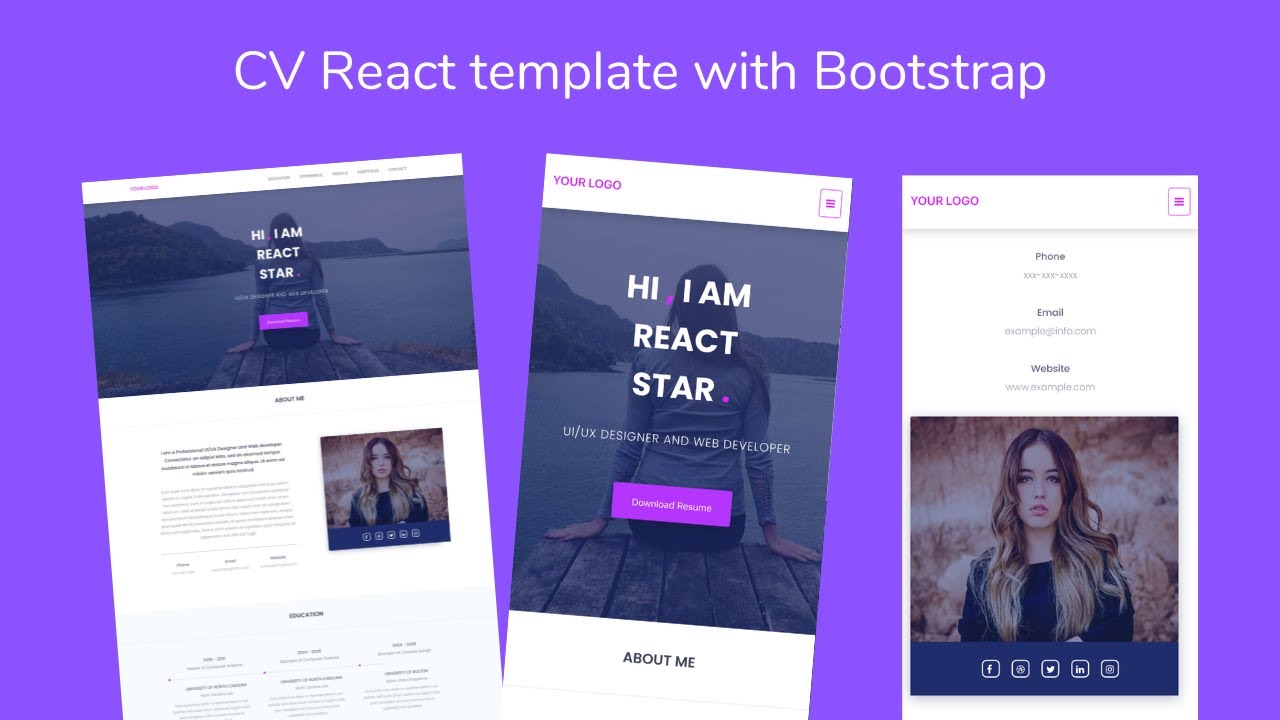 Build CV with React Template and bootstrap - 2022