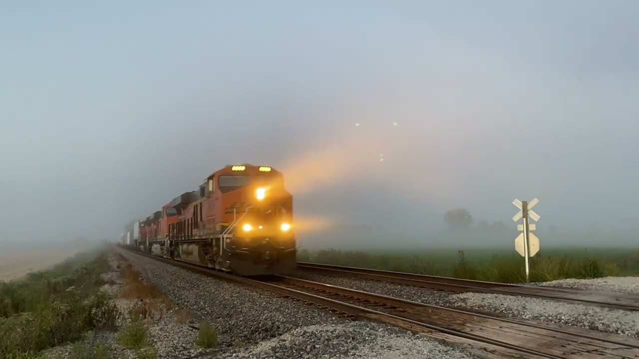 FAST 70 MPH Train Shakes the Ground on a Foggy Morning 