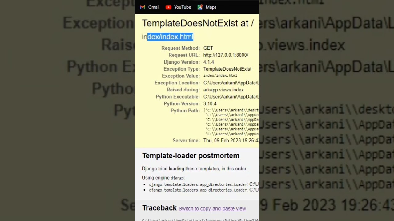 Template does not exist in Django #django #djangoproject #djangoframework #pythonprogramming #webapp