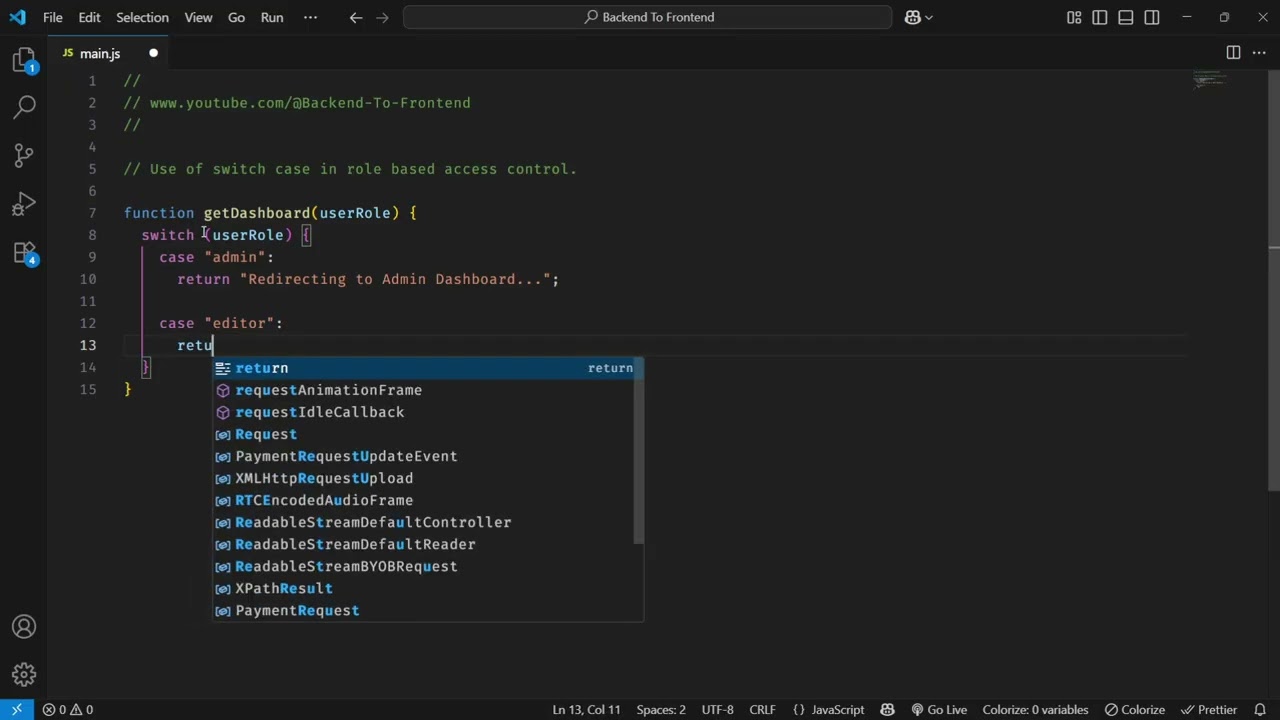JavaScript | Use of switch case in role based access control