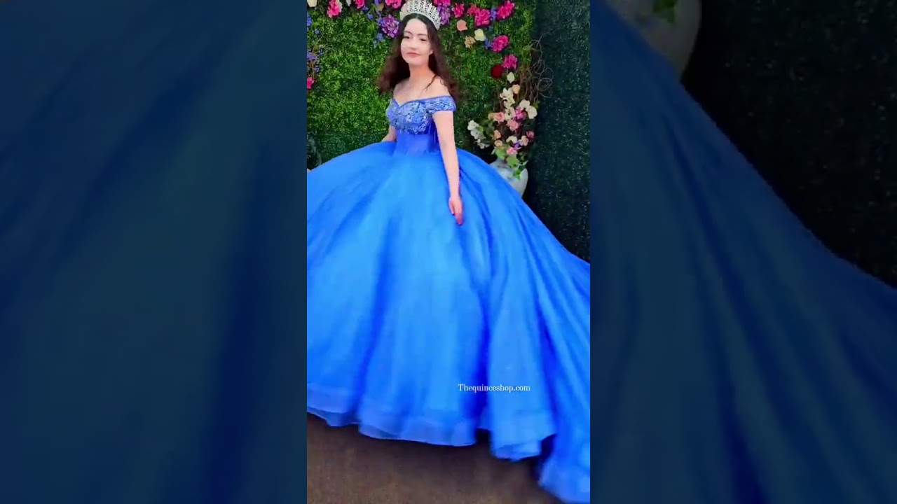 Blue Moon Glitter Tulle Quince Dress w/Beaded Off-The-Shoulder Straps & Stone Accented Corset Bodice