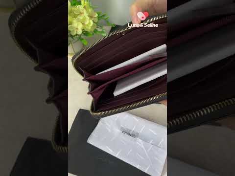 CHAN CC Quilted Punching Lamb Skin Matelasse CC Logo Black Lambskin Zip Around Long Wallet