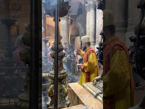 Festive Easter (Pascha) service in the Church of the Holy Sepulchre in Jerusalem. Israel 2025