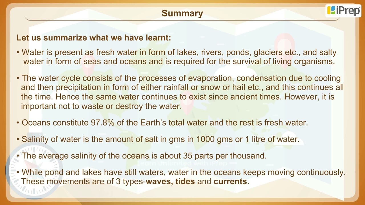 Summary - Water | Water | Geography | Class 7 | iPrep