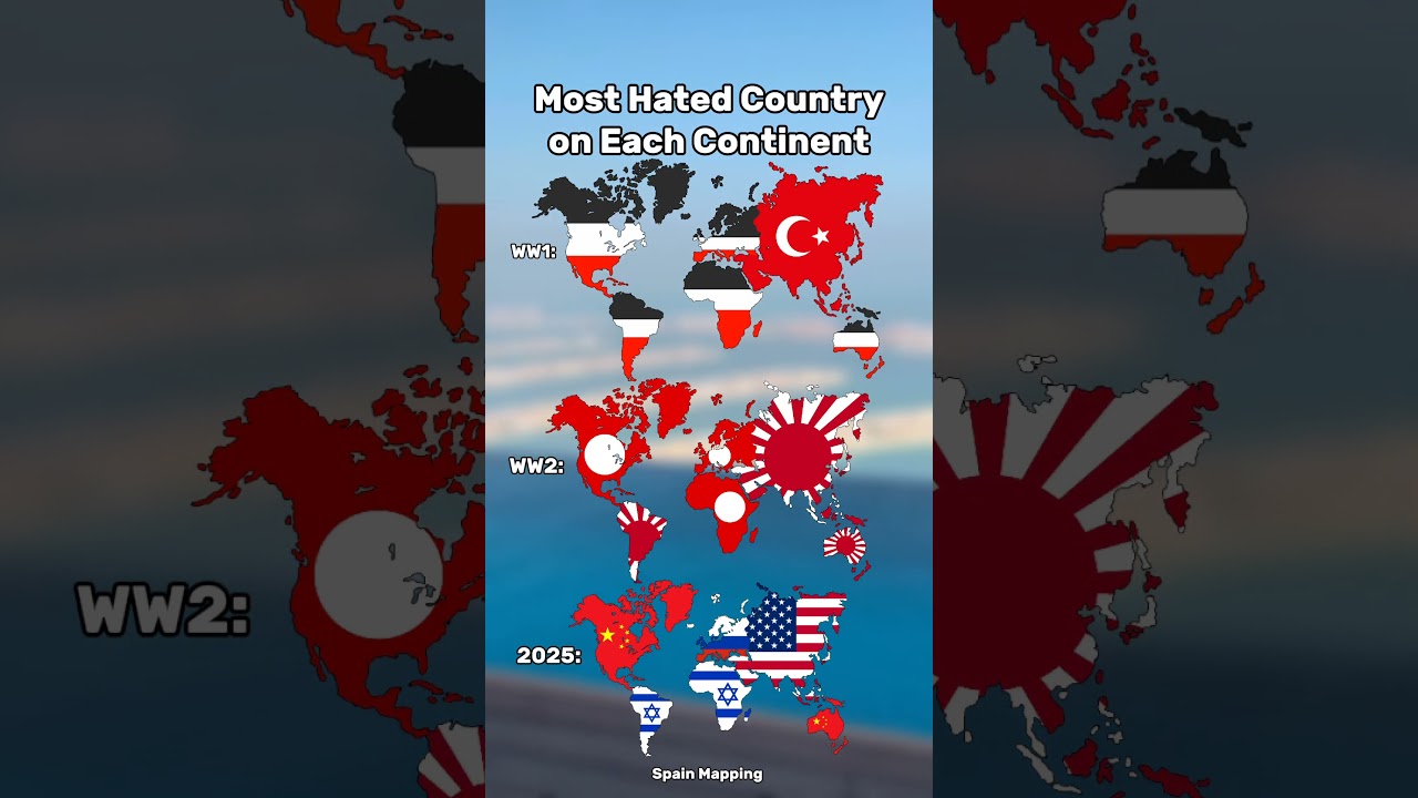 Most hated country on each continent | WW1 vs WW2 vs 2025 #geography #map #maps #mapping #europe