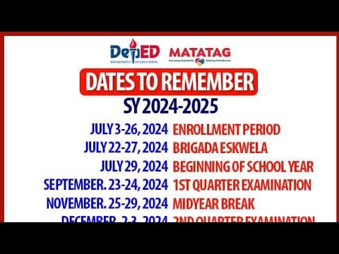 Dates to Remember- DepEd Calendar of Activities for School Year 2024-2025DepEd Order No. 009, s.2024