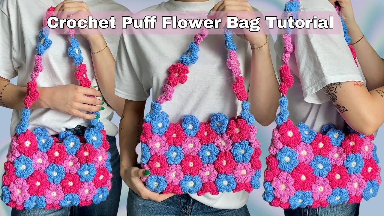 Crochet puff flower bag tutorial I Kenikse Crochet