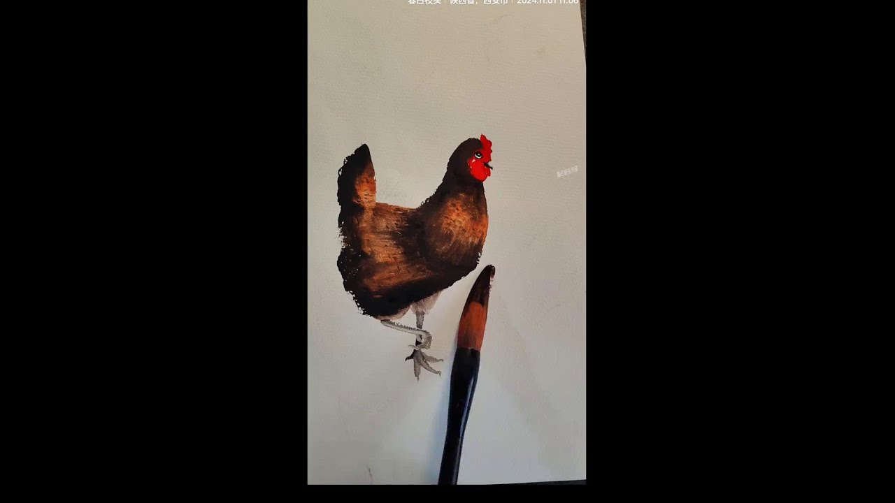 Learn ink painting in 14 seconds, and make a big rooster with 5 strokes!