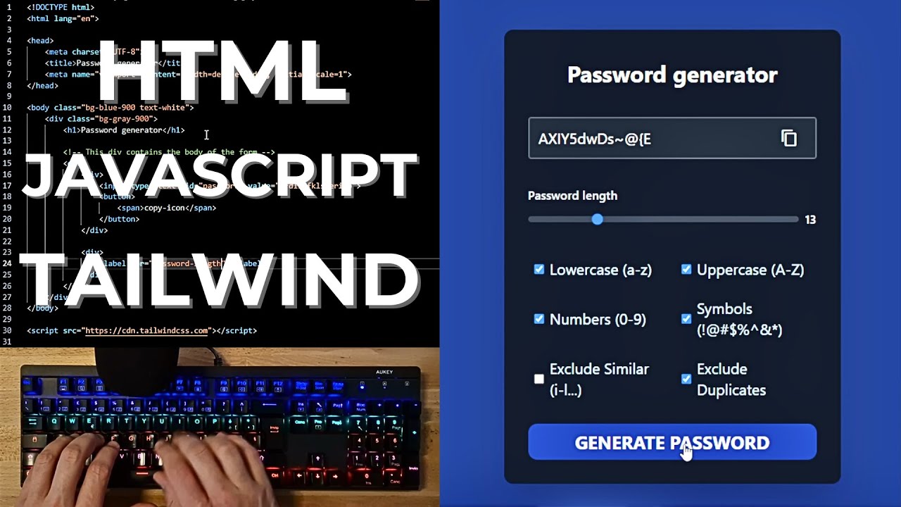 ASMR Programming - Password Generator with Javascript, TailwindCSS - No Talking