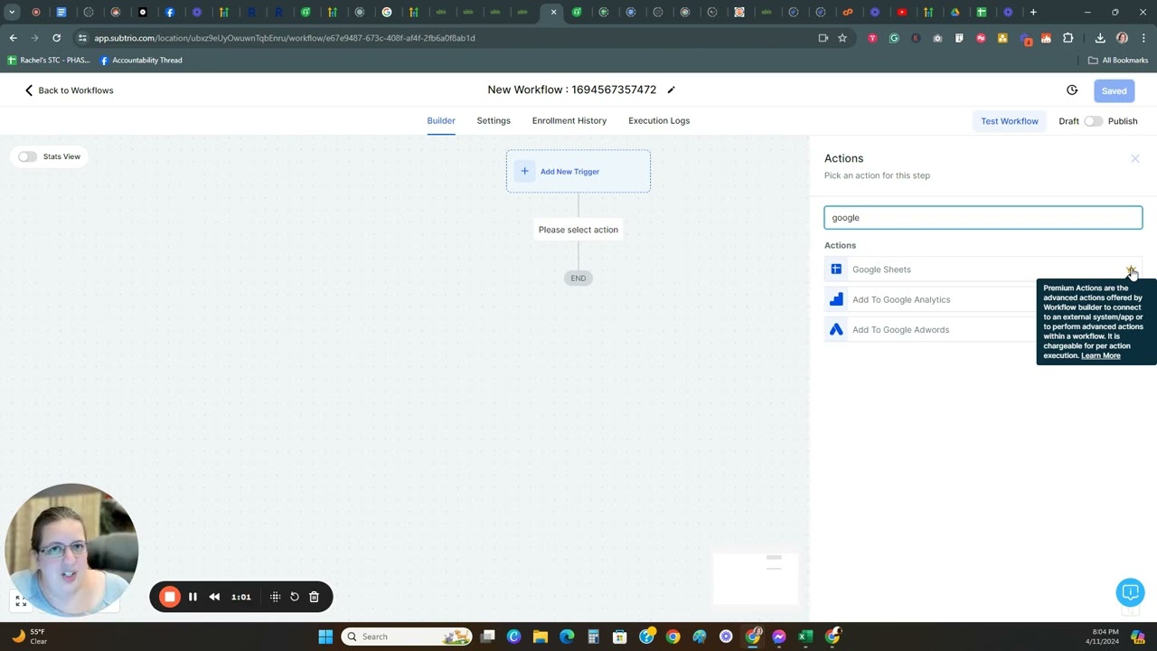 Subtrio Premium Actions: Adding Data to a Google Sheet in Workflows