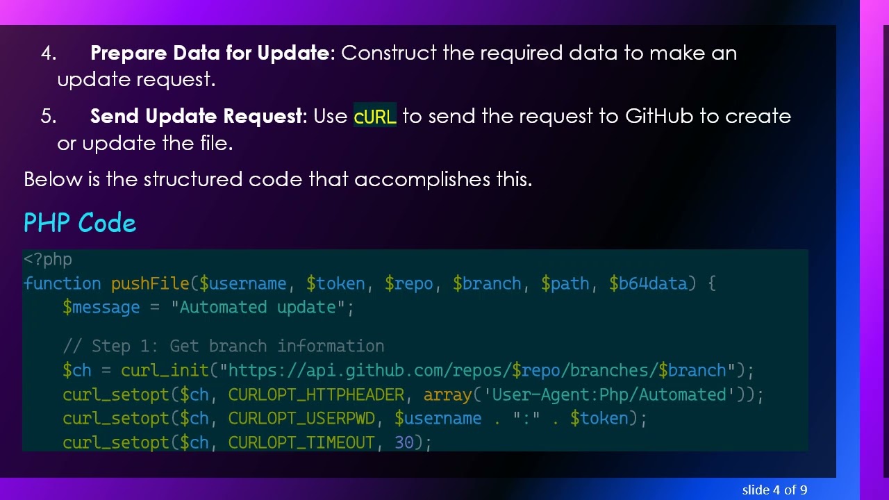 Programmatically Update GitHub Code Using PHP cURL Without External Libraries