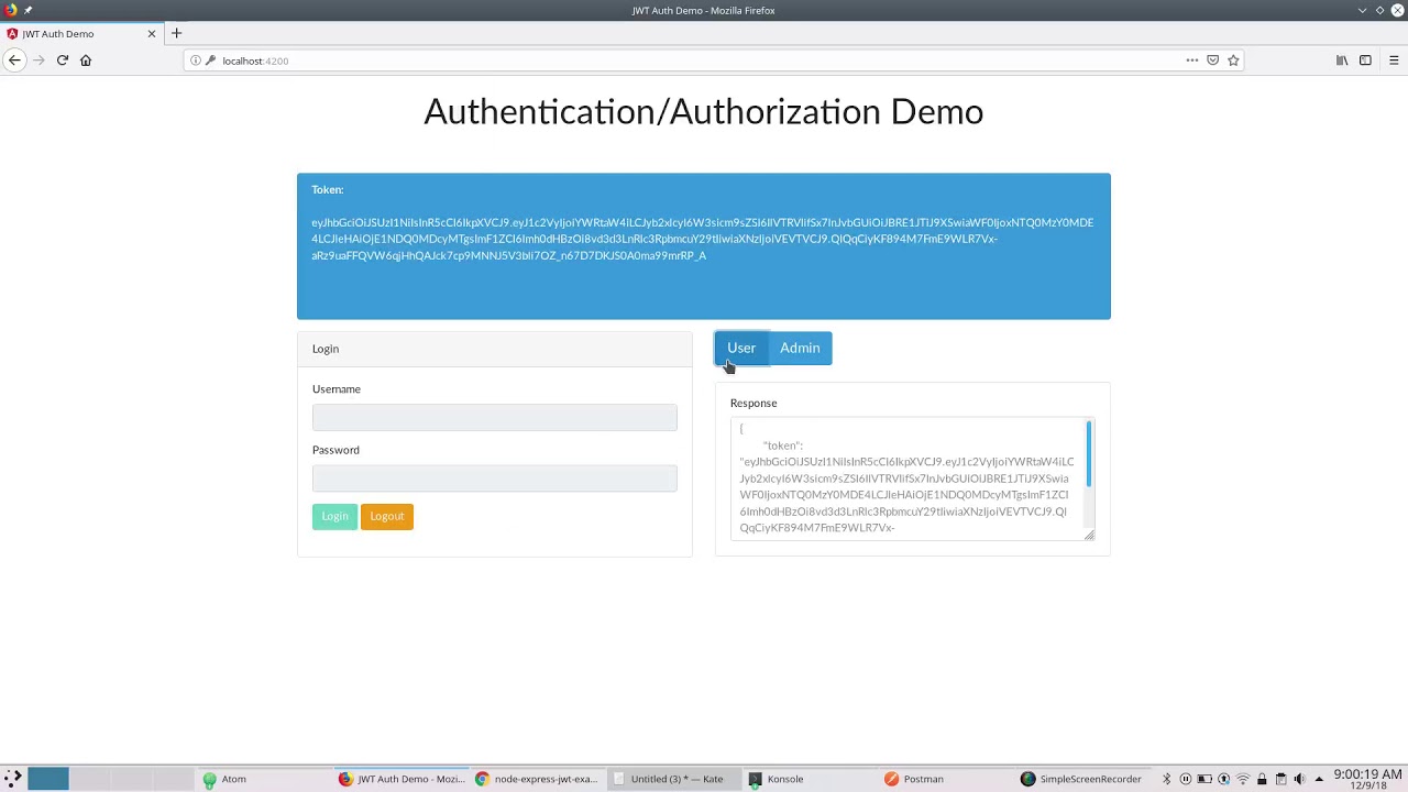 Node Express Jwt Authentication / Authorization Demo