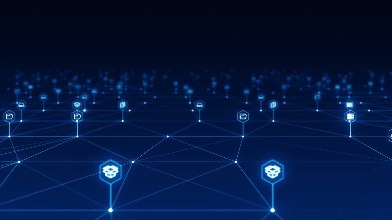 Blue Digital Storage Icon & Line Linked Networks Background 4K Loop Video | No Copyright Video