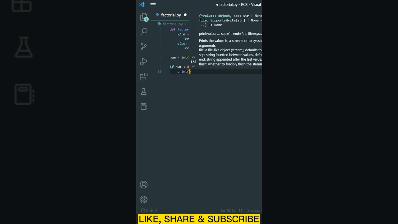 Calculate Factorial of given number by using python #shorts #shortsvideo #programming