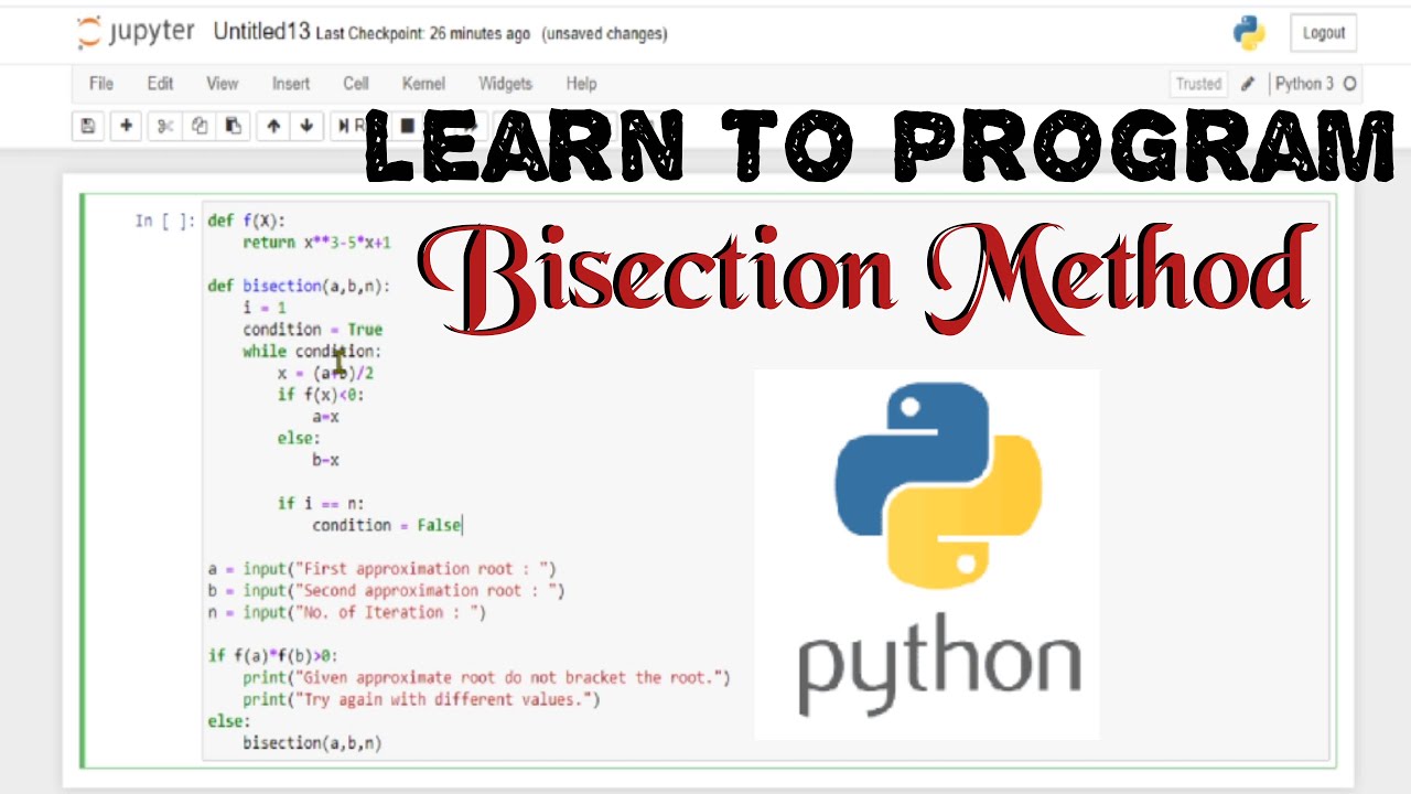 Bisection method coding in PYTHON | Python Programming for Numerical Methods | #python #bitdurg
