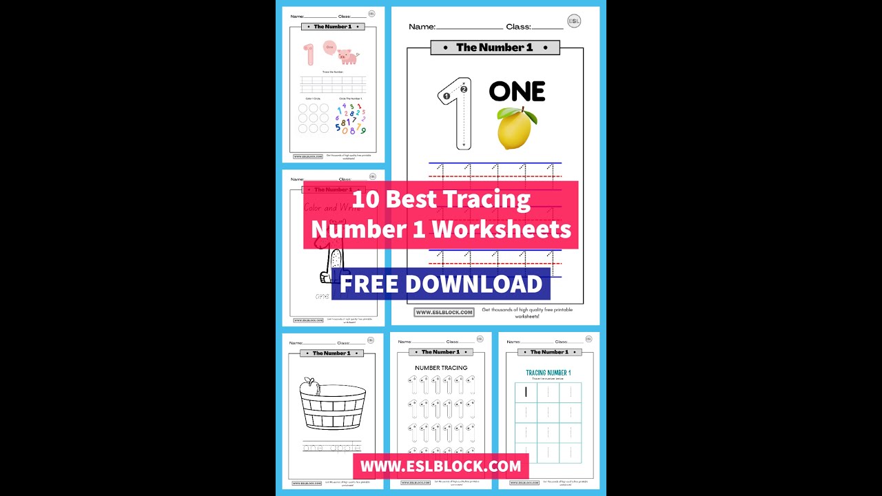 Tracing Number 1 Worksheets