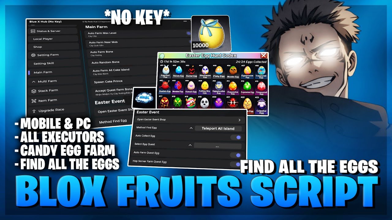 Blox Fruits Script — NO KEY, Find All Eggs, Auto Egg Quest, Auto Collect Eggs, Auto Farm (BEST)