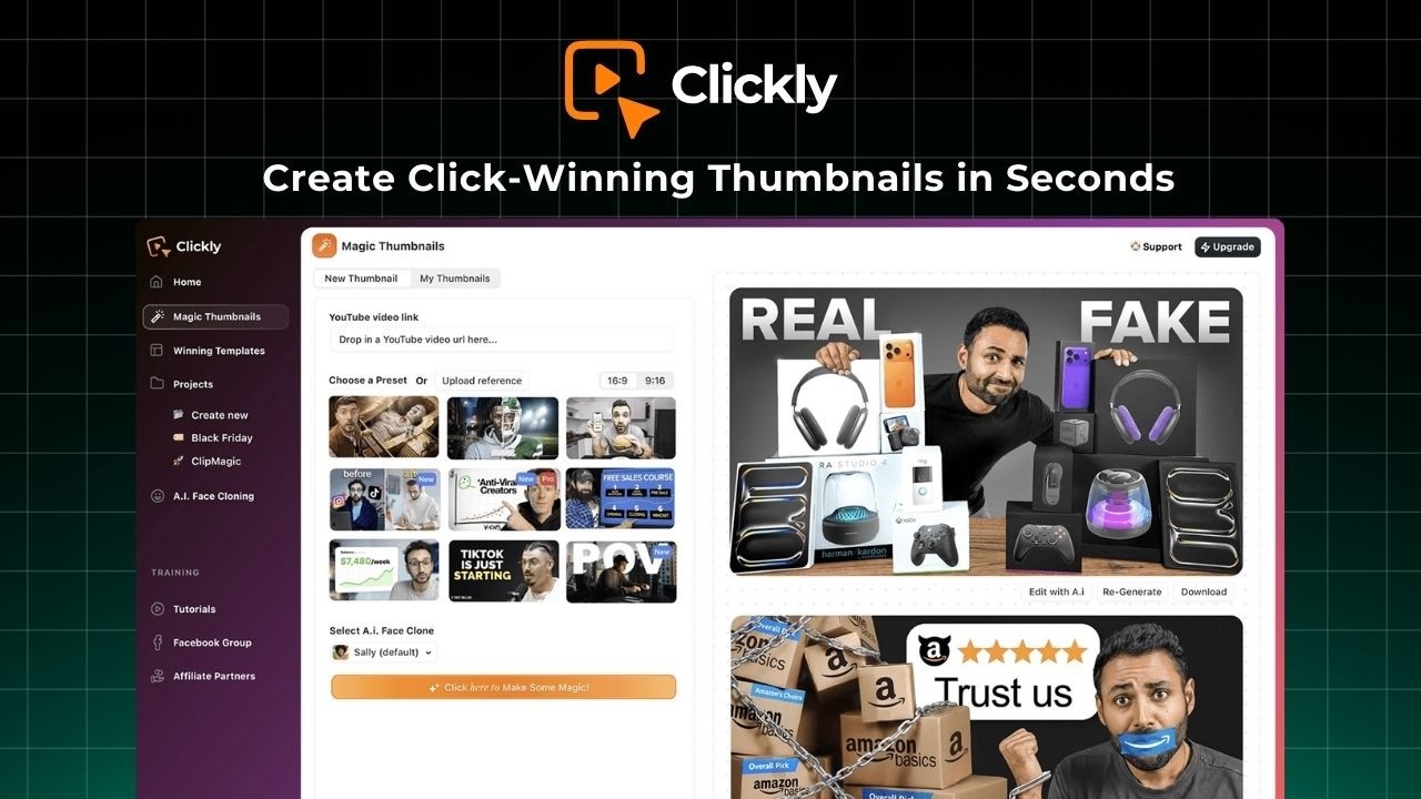 Clickly AI - Create Viral-Style Thumbnails w/ 2,000+ Canva Templates