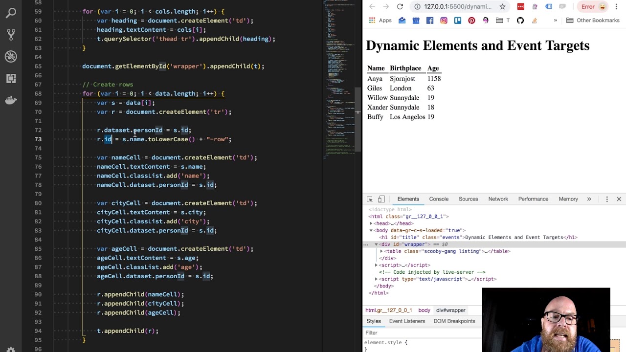Creating Dynamic HTML Elements and Event Handling with JavaScript