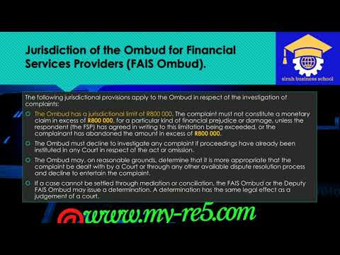 RE5 topic 7 dealing with complaints that have been submitted to the ombud for FSPs