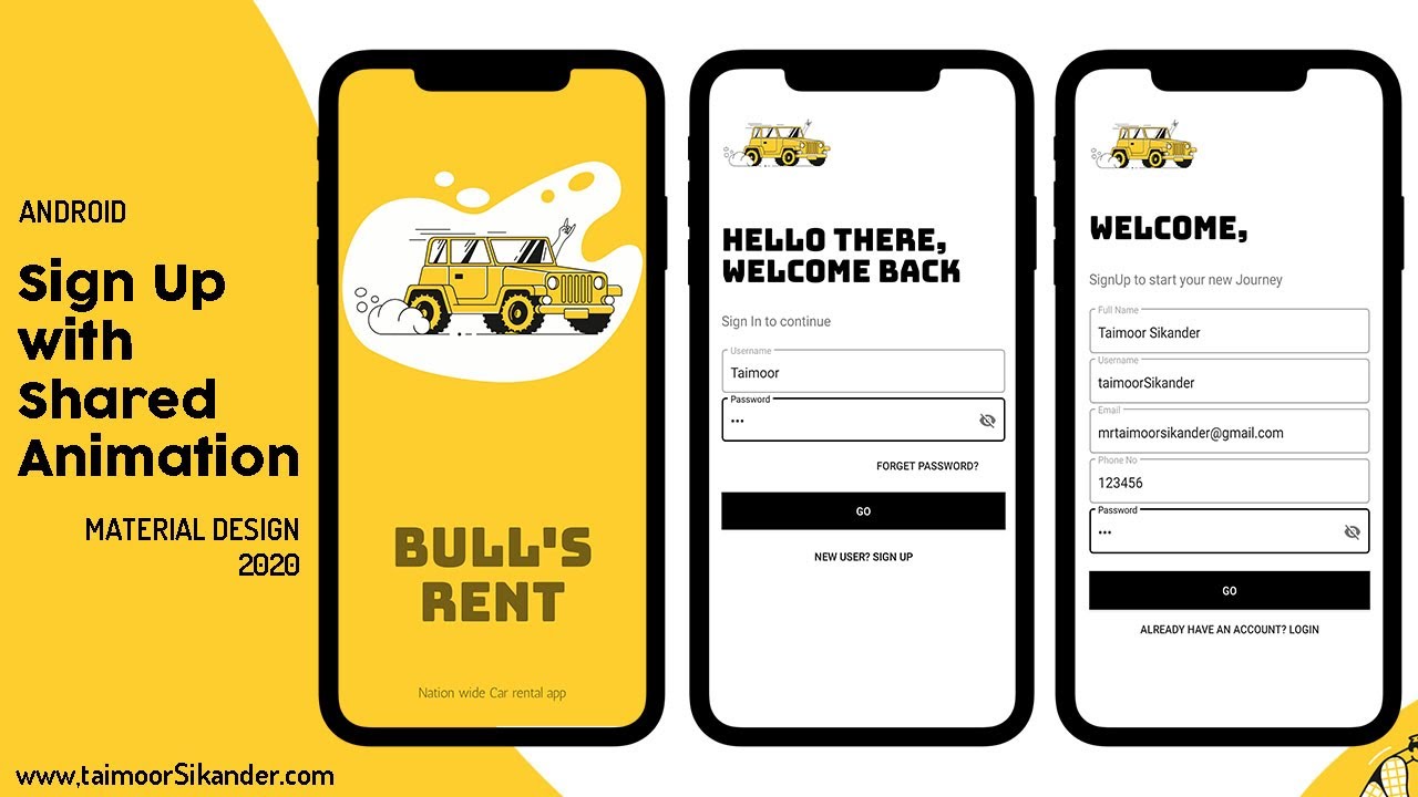 Material Design Registration Screen in Android Studio with Shared Animation