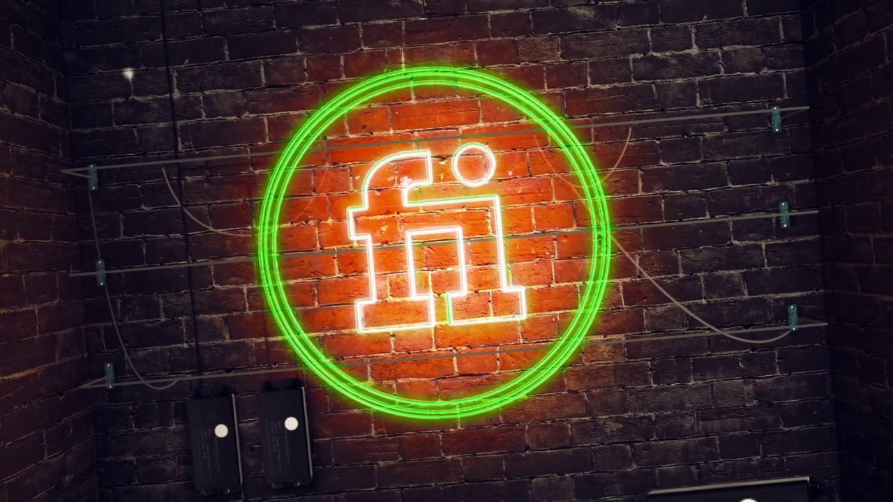 59 Intro neon logo on a brick wall