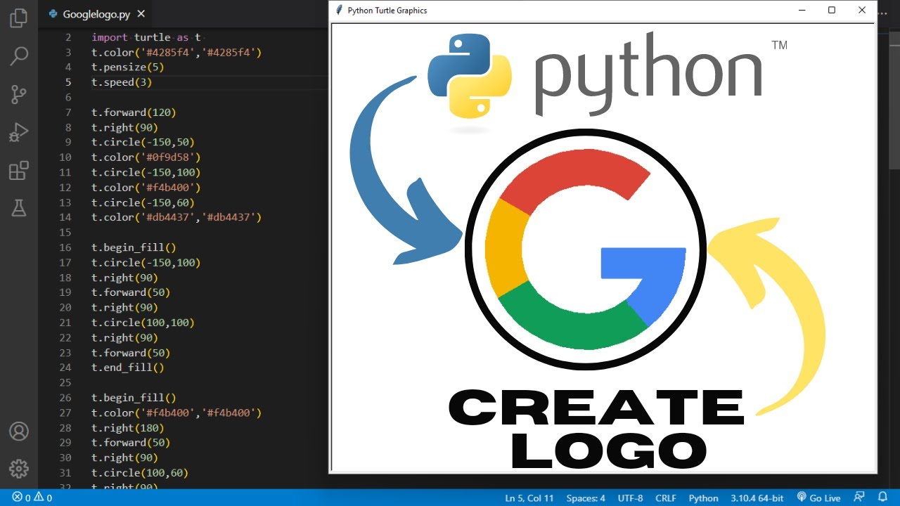 Python Turtle - Google logo tutorial | How to make google logo using python | Syntax error