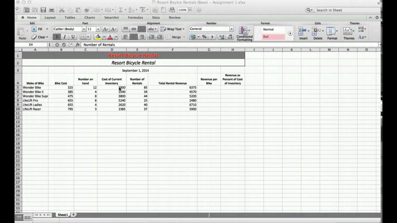 MIS 128 Excel Assignment 1   3-1