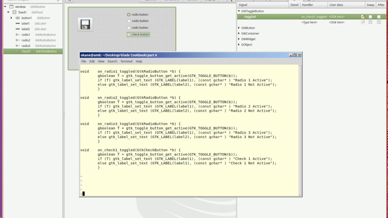Linux Gtk Glade Programming Part 4 - Adding Check Boxes