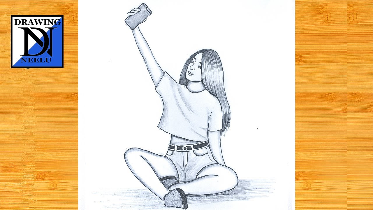 How to draw sitting Girl taking a selfie || Pencil sketch for beginner || Easy drawing || Drawing