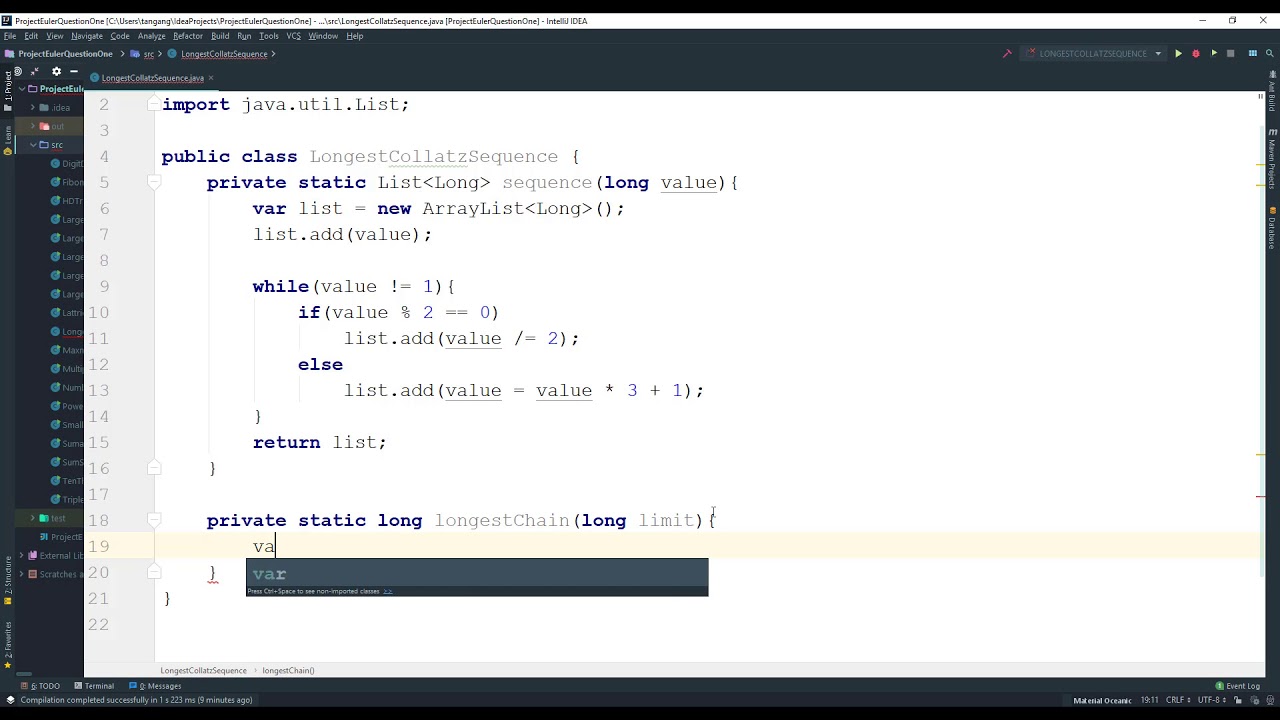Project euler problem 14 Java : Longest Collatz sequence