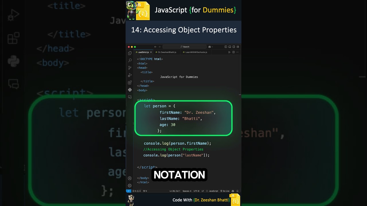 14: Object Properties in #JavaScript #javascripttutorial #coding #programming #shorts