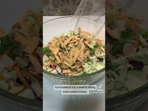 Easy, healthy meal idea! Cooked chicken and a bagged salad kit.